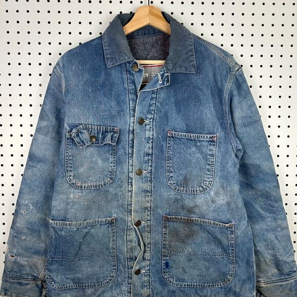 Sears | Jackets & Coats | Vintage Sears Denim Chore Jacket Medium Blanket Lined Worn Distressed ...